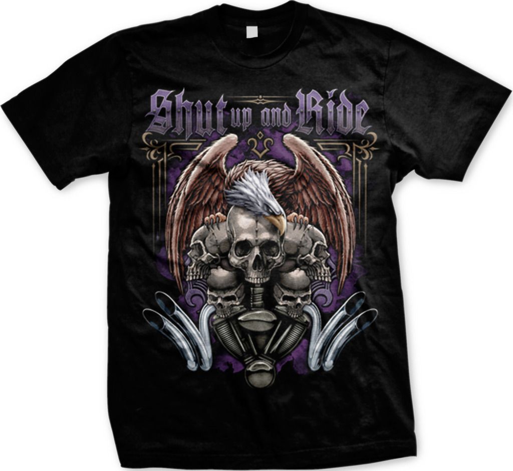 Shut Up And Ride Skull Motorcycle Rebel Bandana Biker Mens T-shirt Shut Up And Ride Skull Motorcycle Rebel Bandana Biker Mens T-shirt
